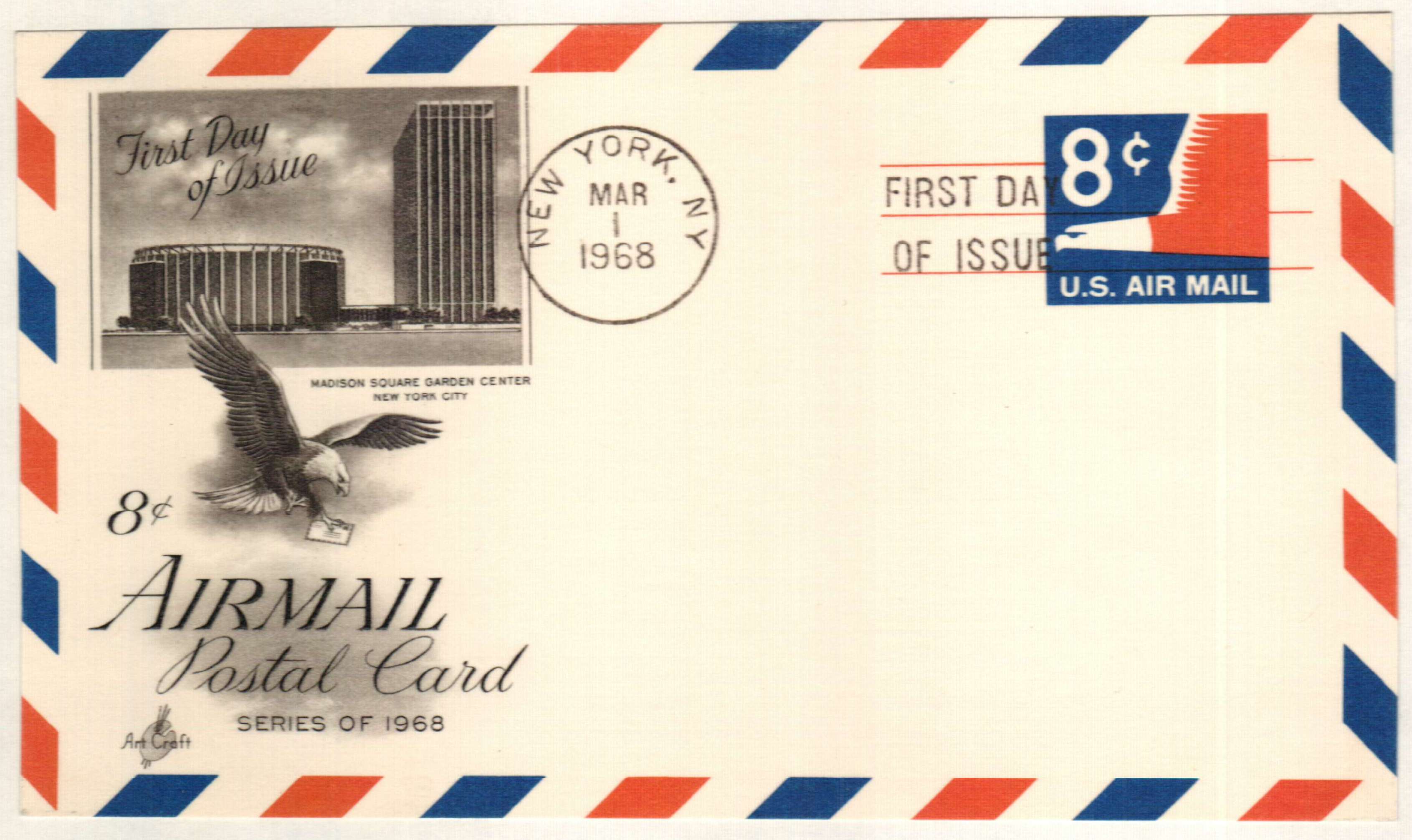 UXC9 - 1968 8c Air Mail Postal Card - Eagle - Mystic Stamp Company
