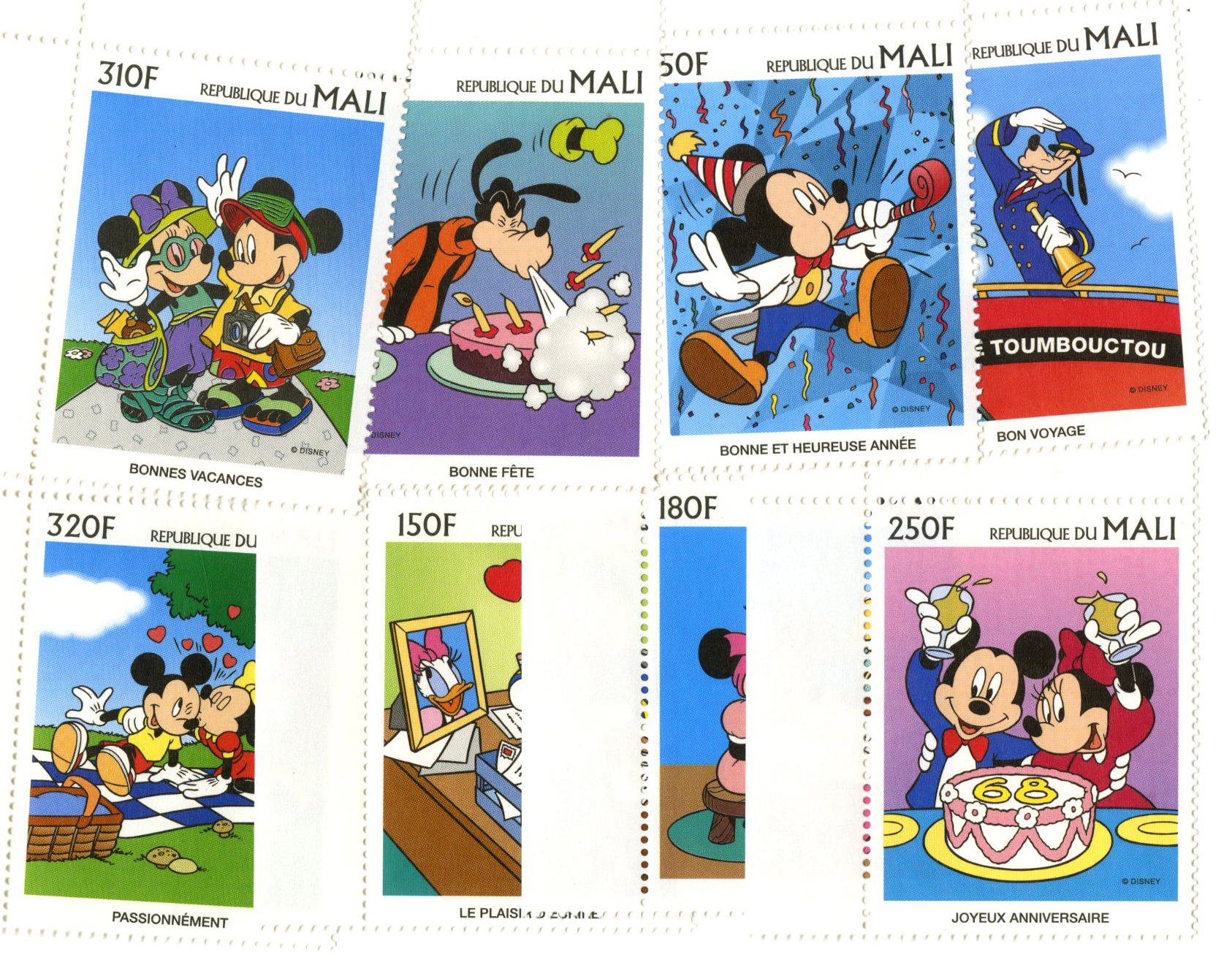 MDS397A - Mali 1997 Disney Greetings, 8 Stamps - Mystic Stamp Company