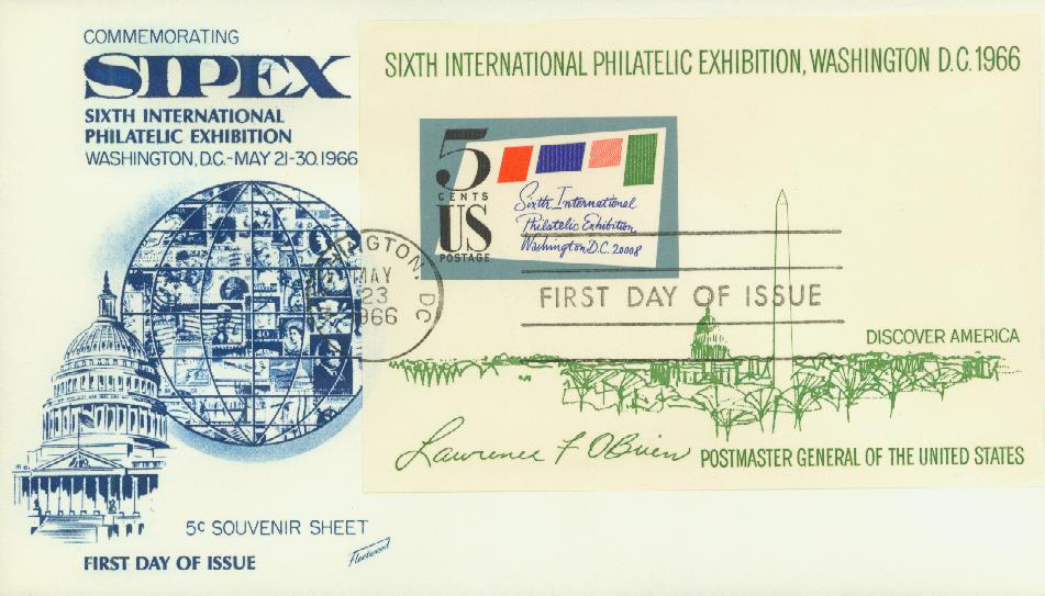 1311 - 1966 5c SIPEX souvenir sheet - Mystic Stamp Company