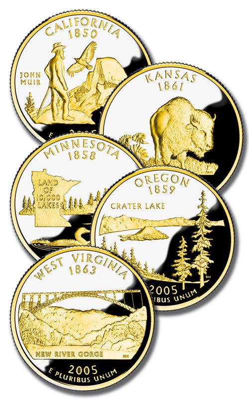 CNTT2005 - 2005 Two Toned U.S. State Quarters, Set of 5 - Mystic Stamp ...