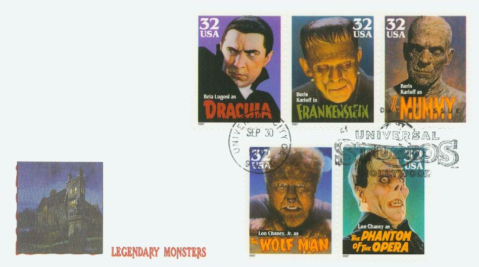 3168-72 - 1997 32c Classic Movie Monsters - Mystic Stamp Company