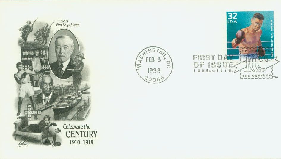 3183m - 1998 32c Celebrate the Century - 1910s: Jack Dempsey Wins Title ...