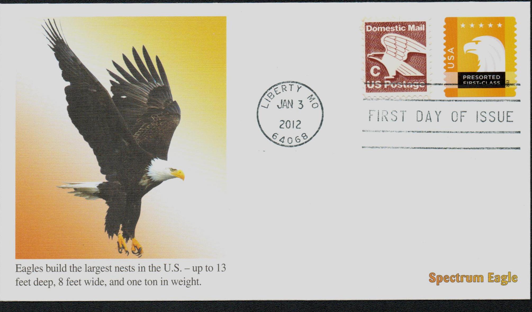 4589 - 2012 25c Spectrum Eagle: Orange behind USA - Mystic Stamp Company