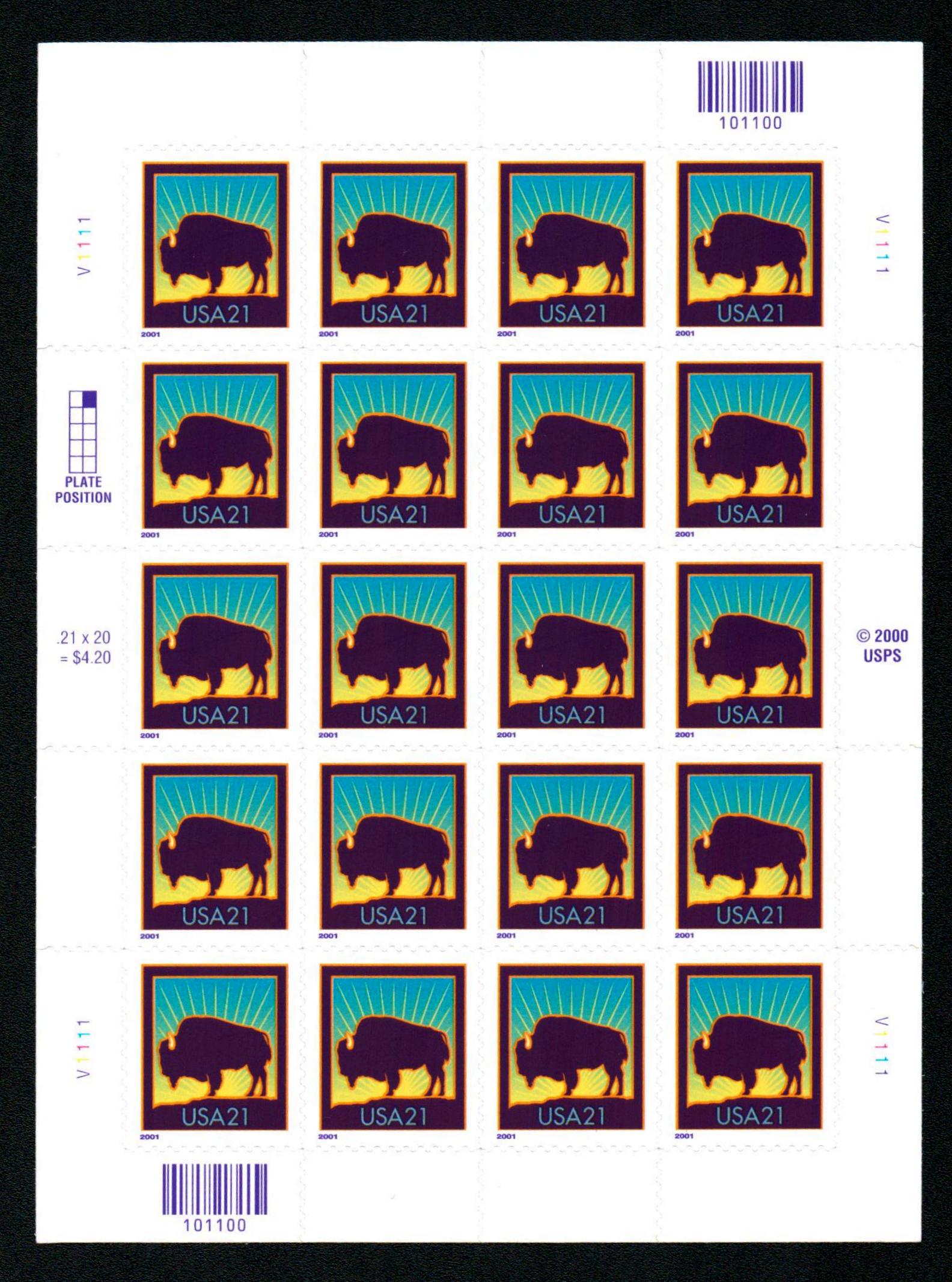 3468 - 2001 21c Bison, large 2001 - Mystic Stamp Company