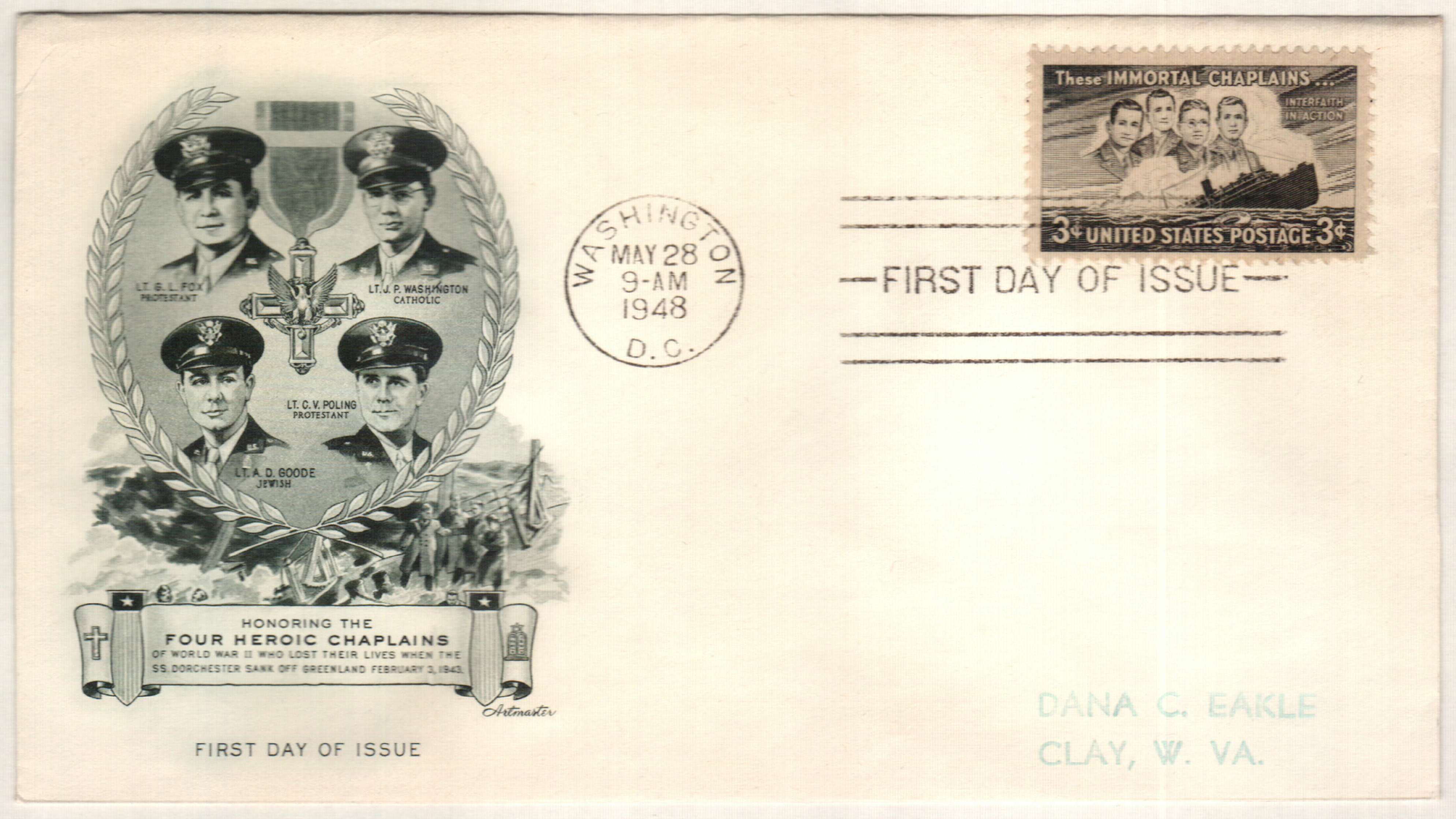 956 - 1948 3c Four Chaplains - Mystic Stamp Company