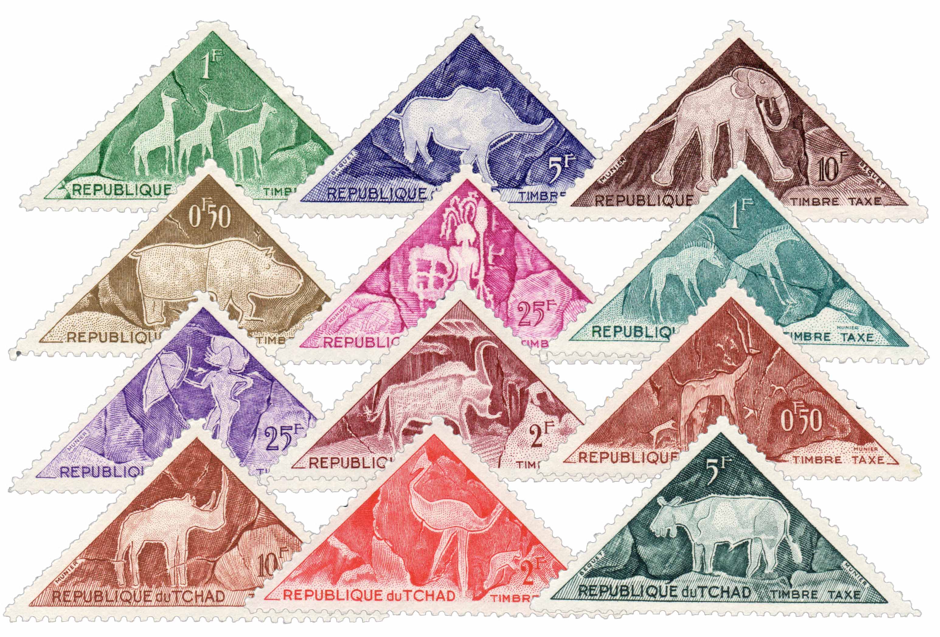 J23-34 - 1962 Chad Complete Set of 12, Pictographs from Tibesti ...