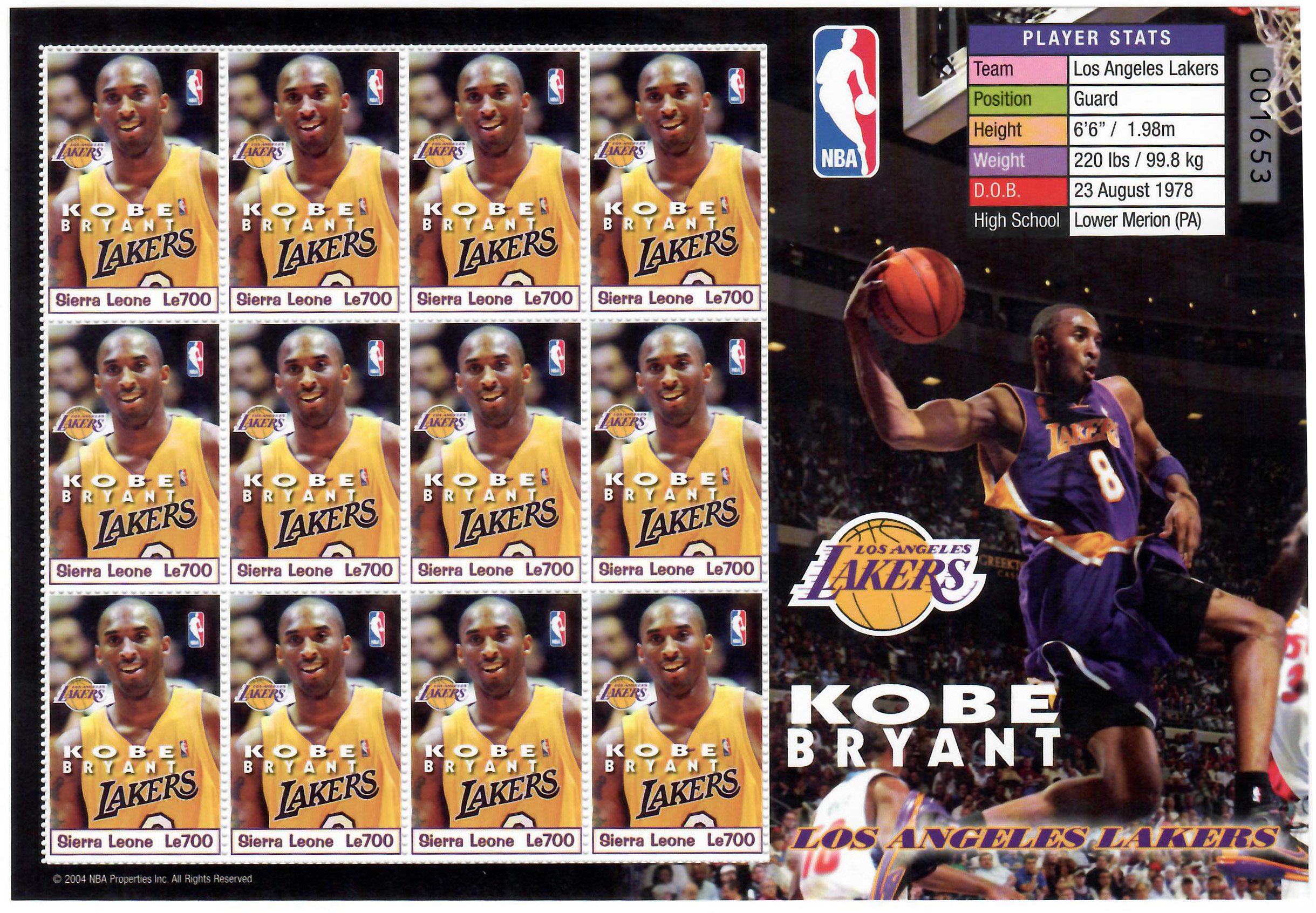 2753 - 2004 Sierra Leone - Kobe Bryant, Los Angeles Lakers - Mystic ...