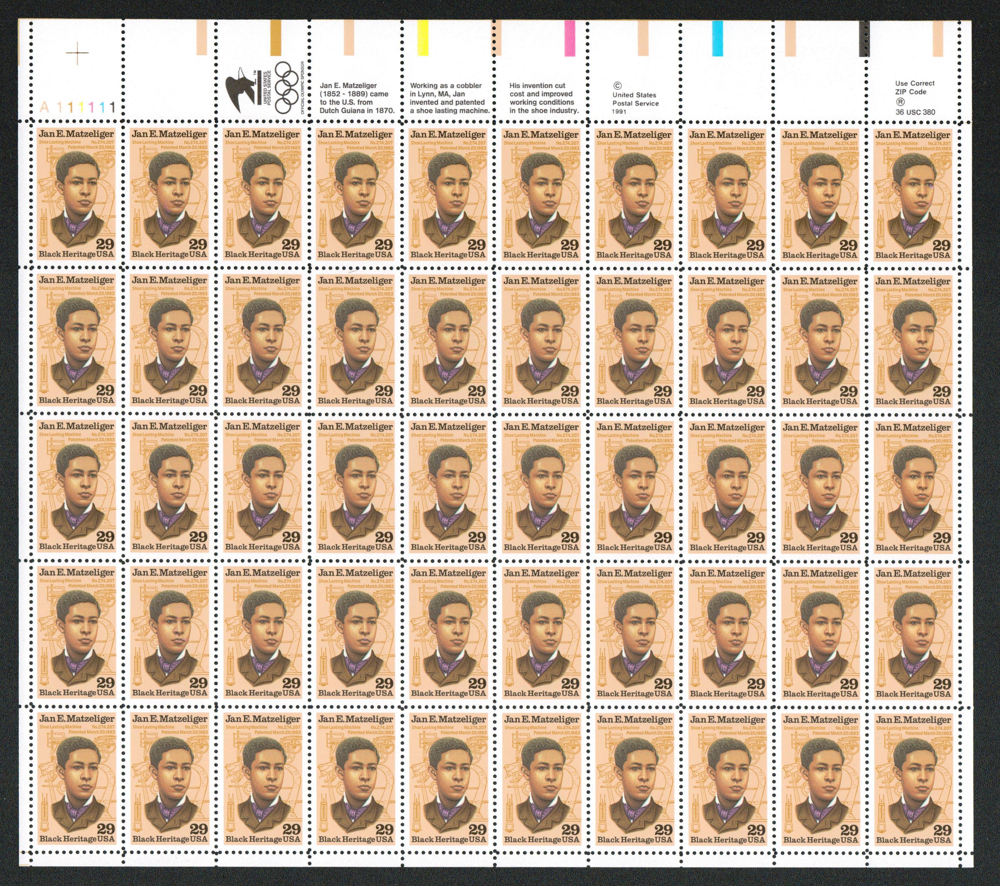 2567 - 1991 29c Black Heritage: Jan E. Matzeliger - Mystic Stamp Company