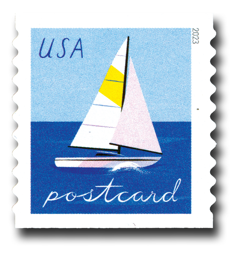 5749 - 2023 48c Sailboats: Yellow Sailboat from coil, Postcard Rate ...