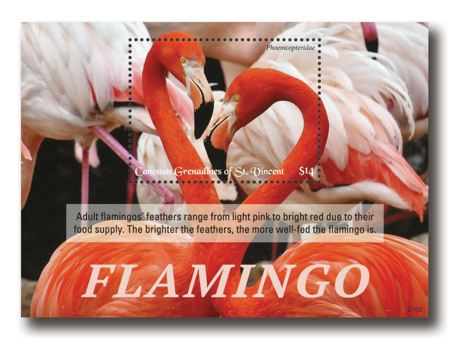 MFN544 - 2021 $8 Flamingos, Mint Souvenir Sheet, Canouan - Mystic Stamp ...