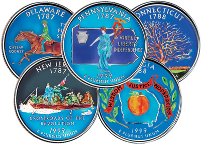 CNS73 - 1999 State Quarter - Colorized -Set of 5 - Mystic Stamp Company