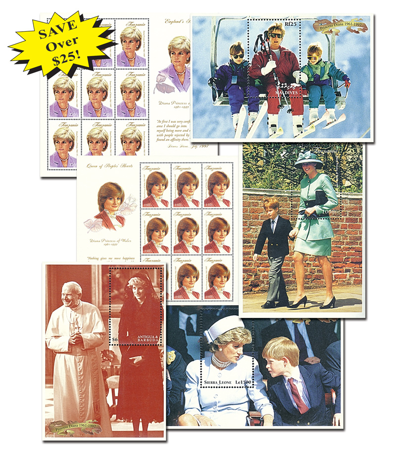 M5968 - Princess Diana Mint Sheet Collection, Set of 6, Worldwide ...