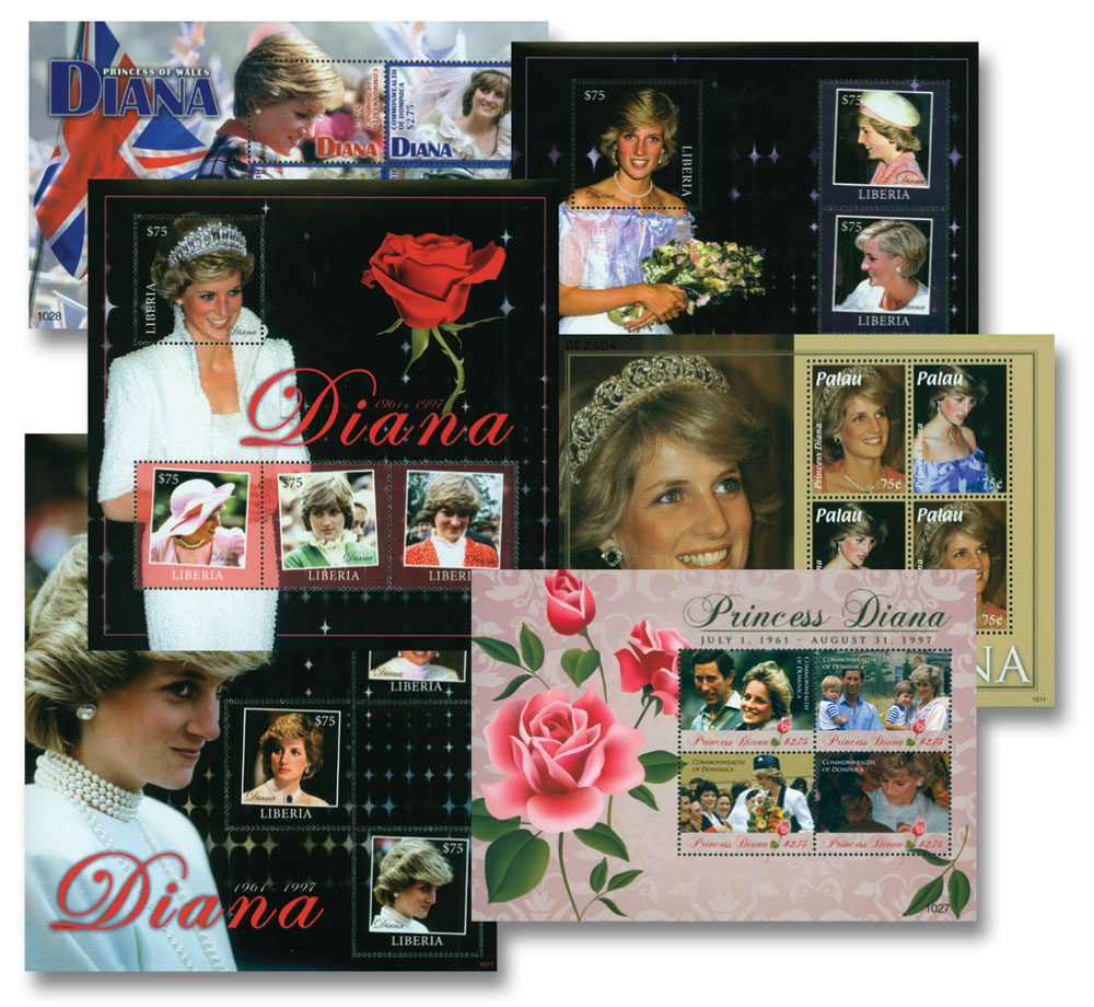 M10987 - Princess Diana Stamp Collection 6 Sheets - Mystic Stamp Company