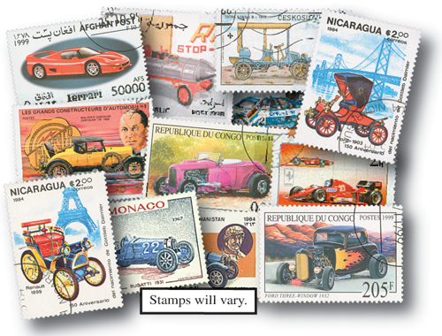 M3767 - Autos, 100 used stamps - Mystic Stamp Company