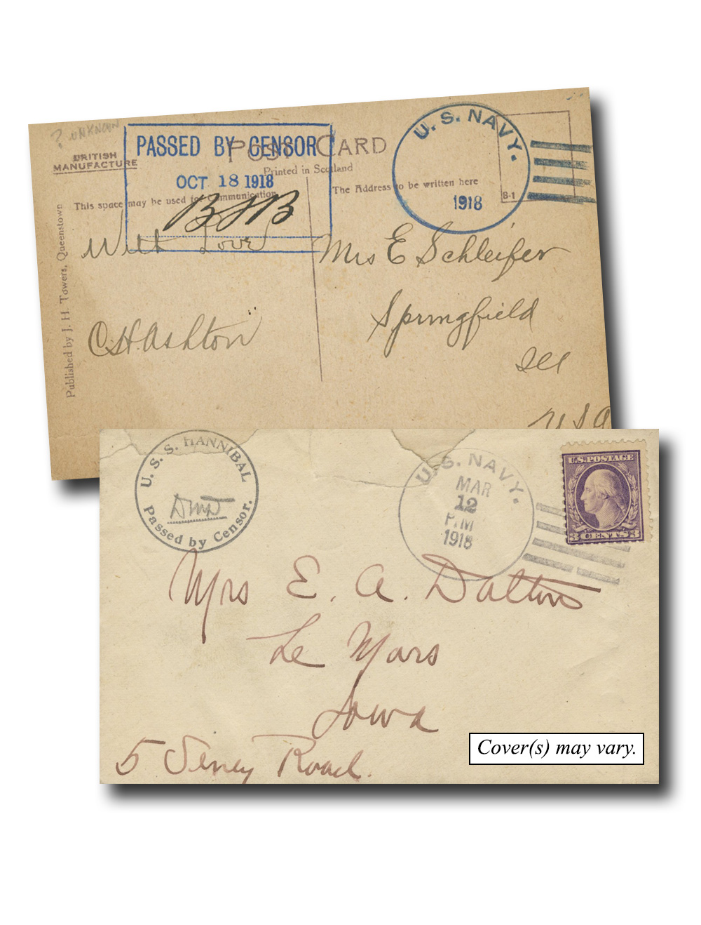 MCV523 - 1917-18 World War I Navy Soldier's Mail, Censored Cover and ...