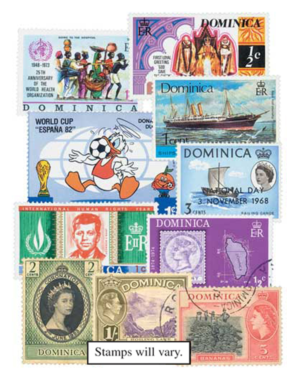 MP2117 - 98 Different Dominica Stamps - Mystic Stamp Company