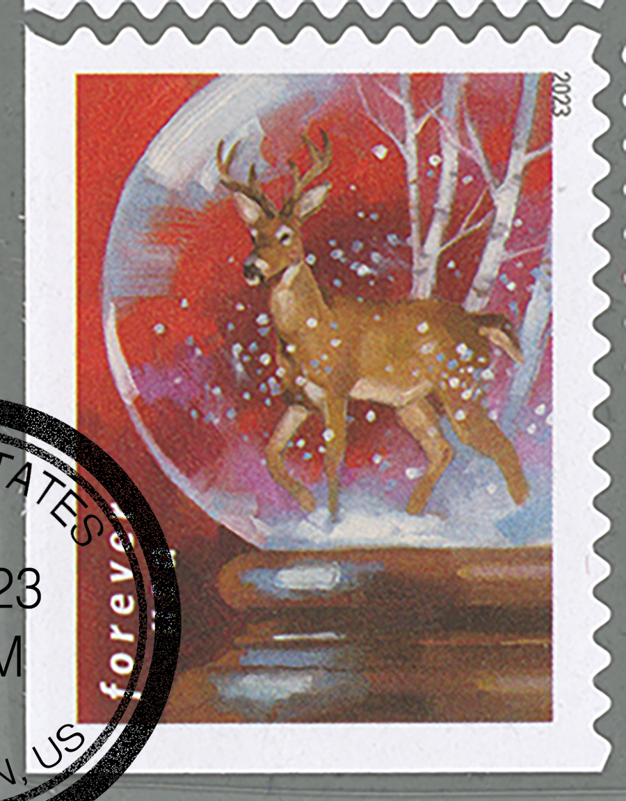 5818 - 2023 First-Class Forever Stamp - Christmas Snow Globes: Reindeer ...