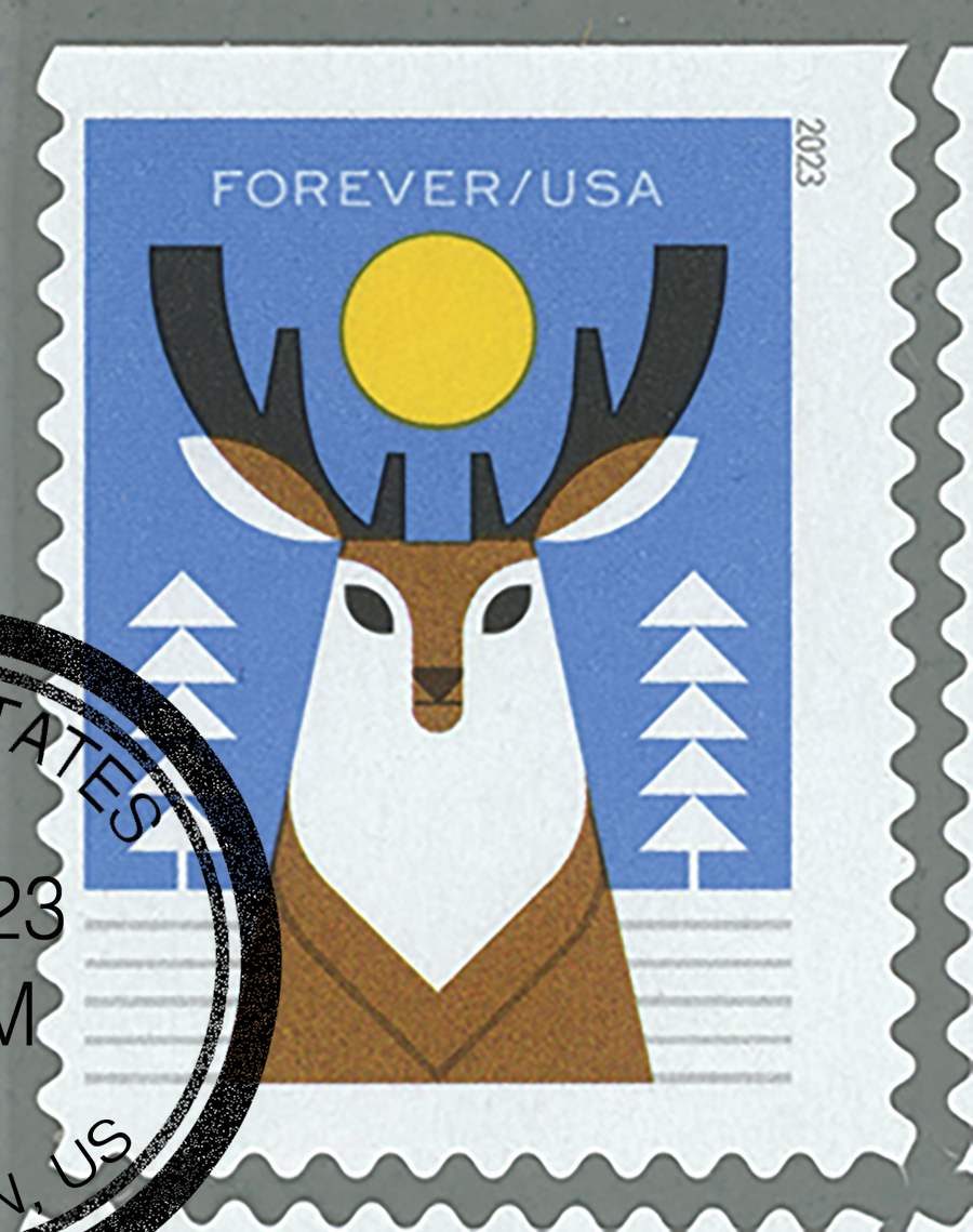 5822 - 2023 First-Class Forever Stamp - Winter Woodland Animals: Deer ...