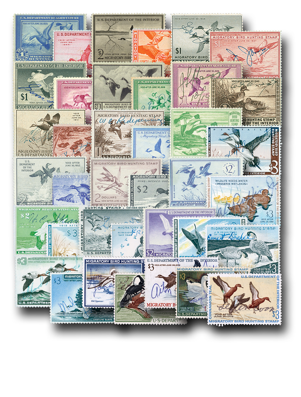 RW1-38 - 1934-71 US Duck Hunting Permit Stamps, 38 Stamps - Mystic ...