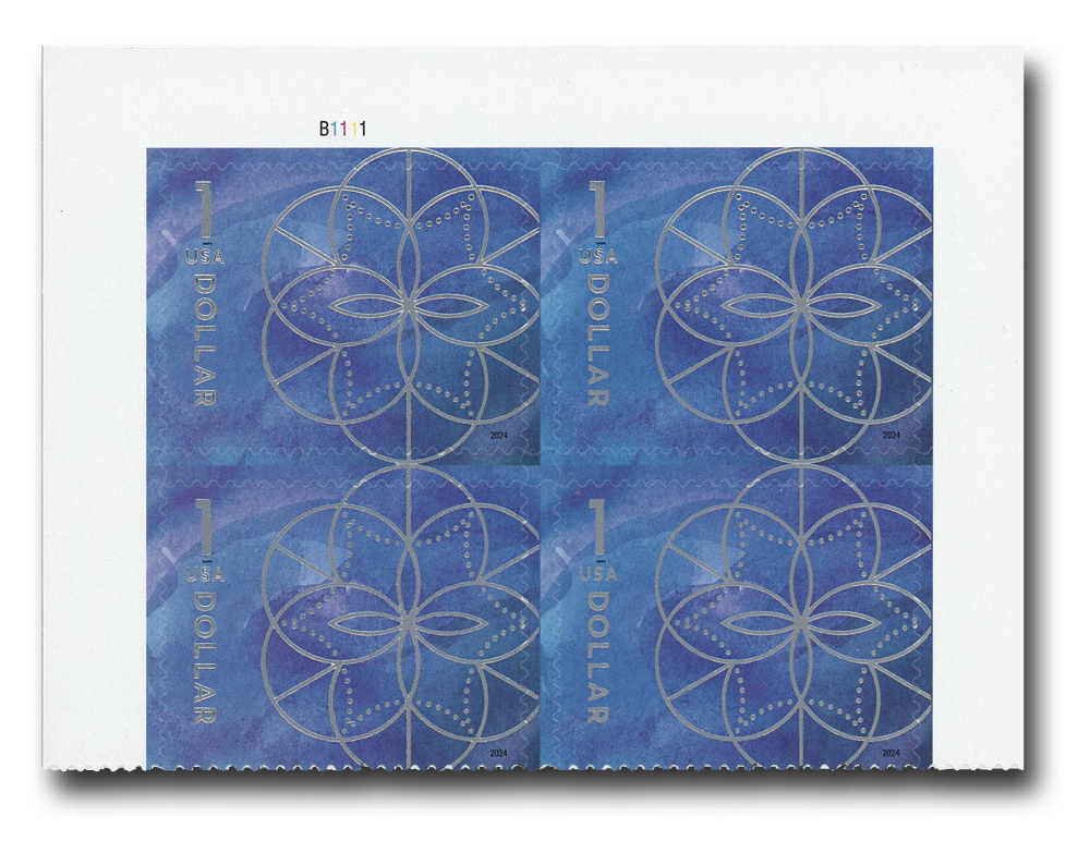 5853 - 2024 $1 Floral Geometry - Blue - Mystic Stamp Company