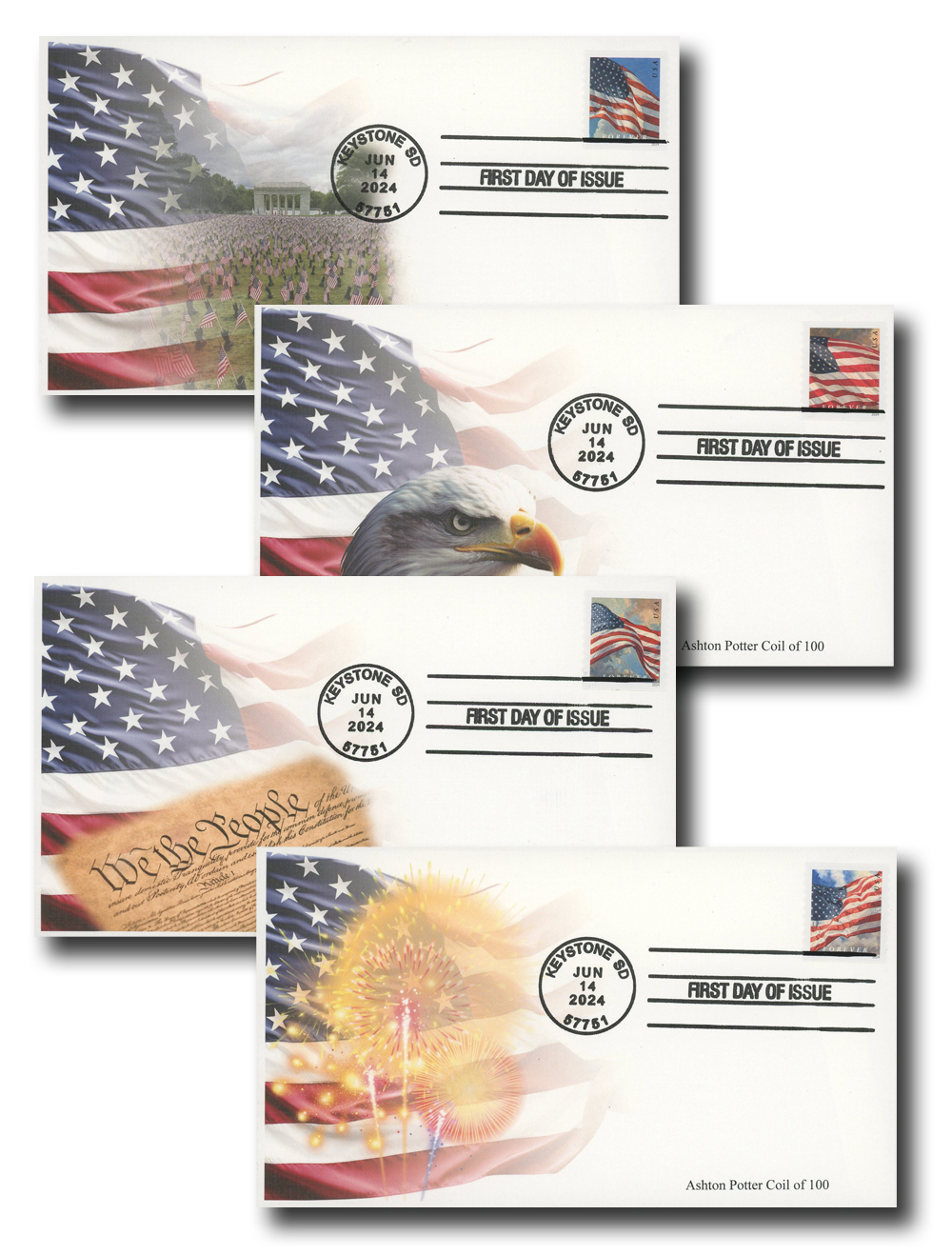 5871-74 - 2024 First-Class Forever Stamps - Flags (AP Coil) - Mystic ...