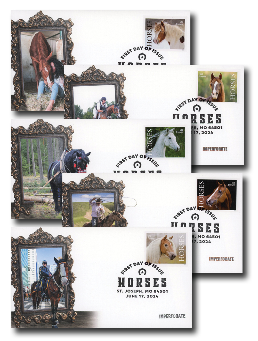5891-95c - 2024 First-Class Forever Stamps - Imperforate Horses ...