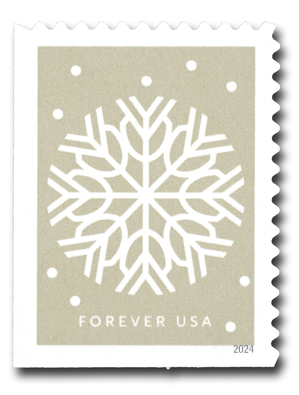 5950 - 2024 First-Class Forever Stamp - Winter Whimsy: Snowflake with Pale Gray Background ...