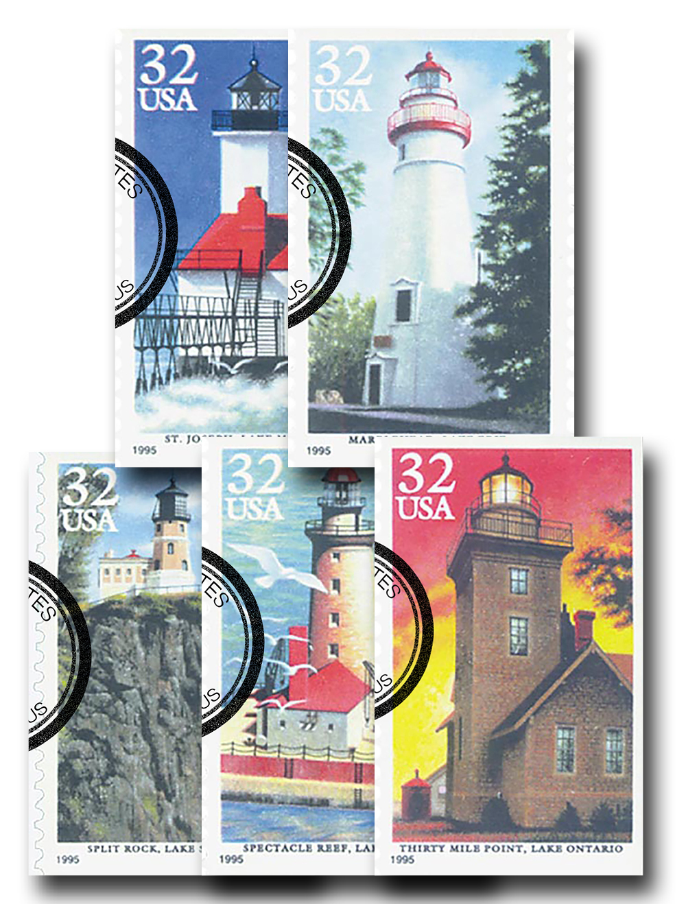 2969-73 - 1995 32c Great Lakes Lighthouses - Mystic Stamp Company