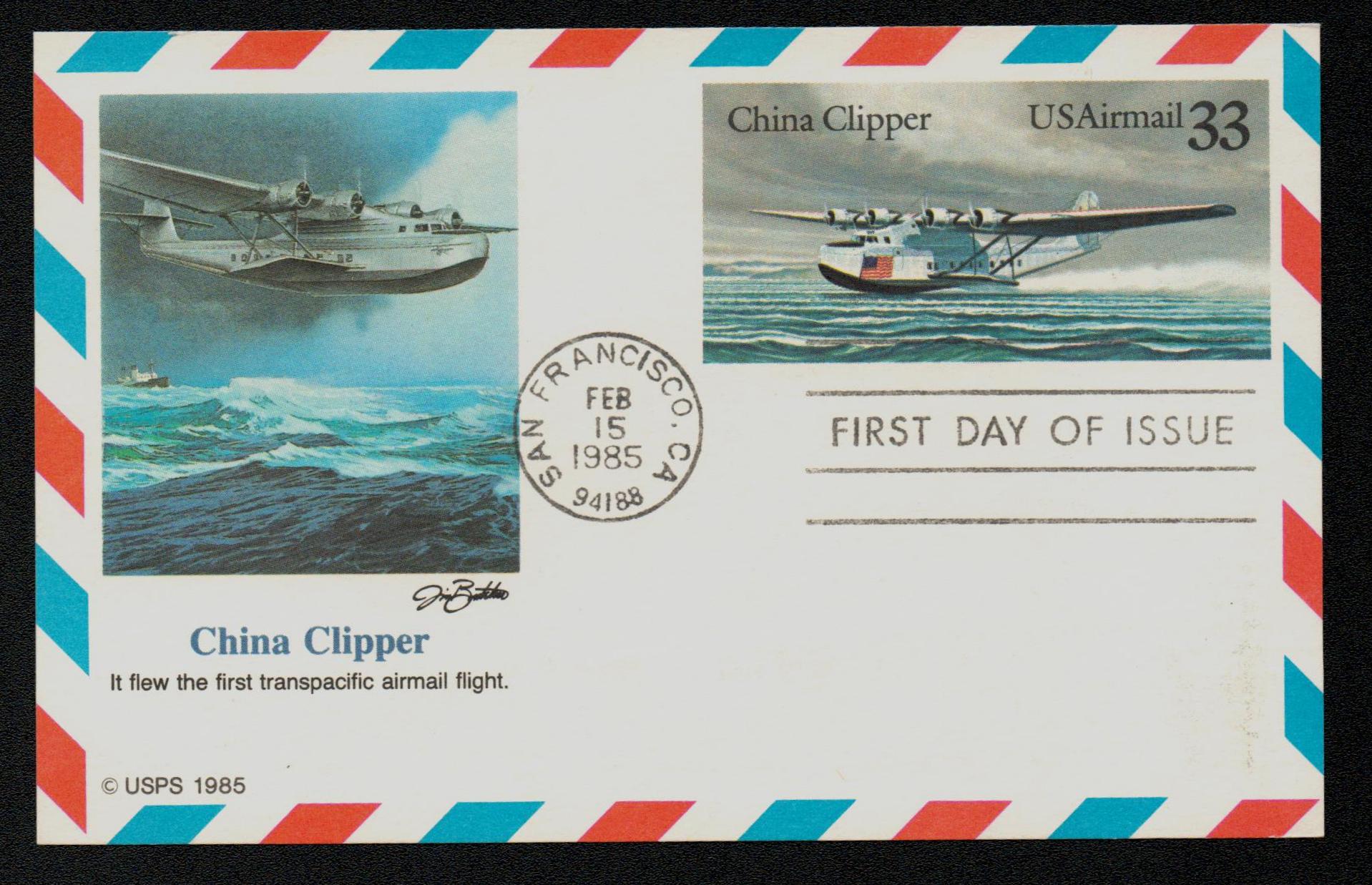 UXC22 - 1985 33c Air Mail Postal Card - China Clipper - Mystic Stamp ...
