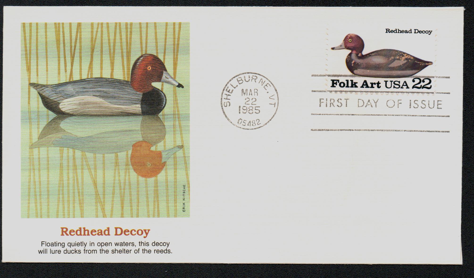 2141 - 1985 22c Broadbill Duck Decoys: Redhead - Mystic Stamp Company