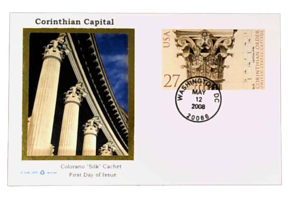 UX534 - 2008 27c Corinthian Capital Stamped PC - Mystic Stamp Company