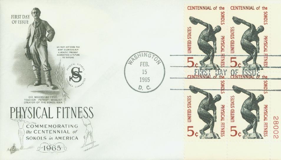 1262 - 1965 5c Physical Fitness, Centennial of the Sokols - Mystic ...