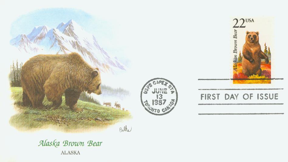 2310 - 1987 22c North American Wildlife: Alaskan Brown Bear - Mystic ...