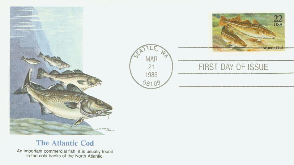 2206 - 1986 22c Fish: Atlantic Cod - Mystic Stamp Company
