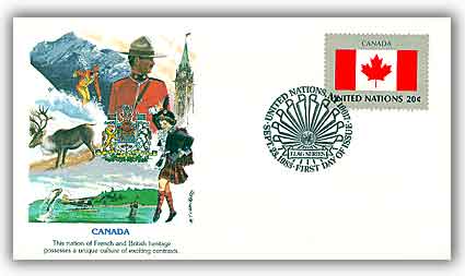 8A410 - 1983 20c Flags of the UN/Canada - Mystic Stamp Company