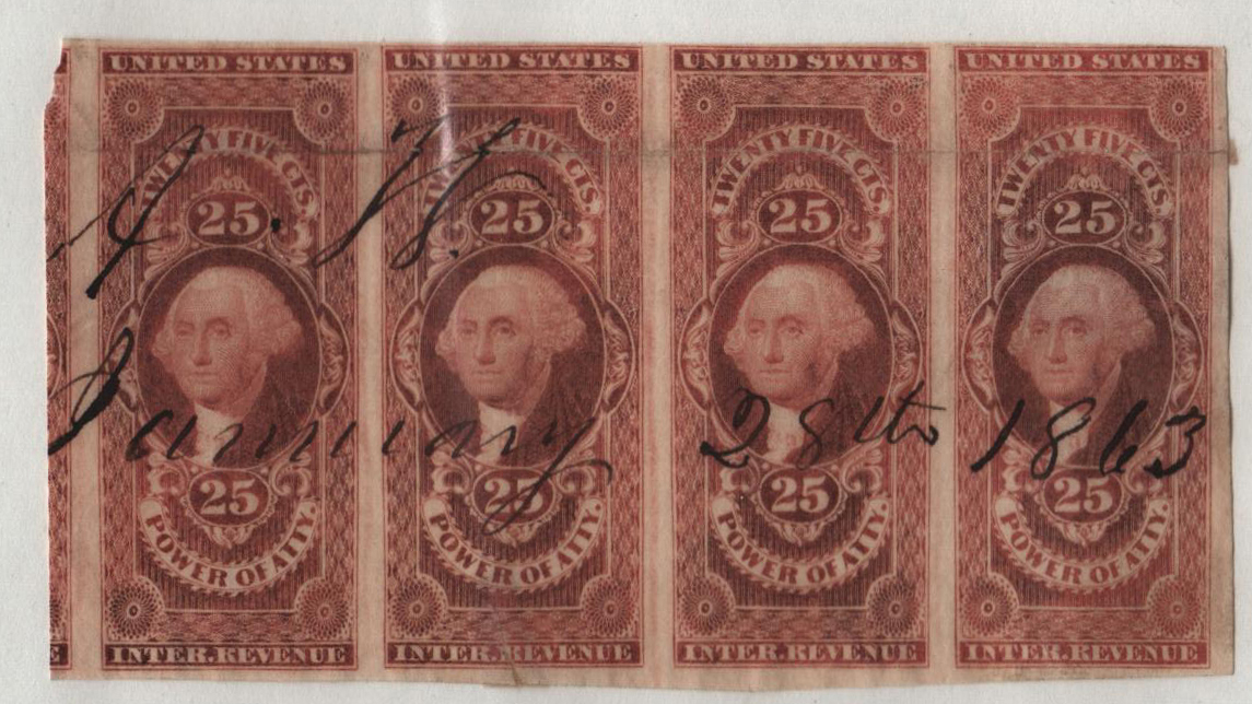 R48a - 1862-71 25c US Internal Revenue Stamp - Power Of Attorney ...