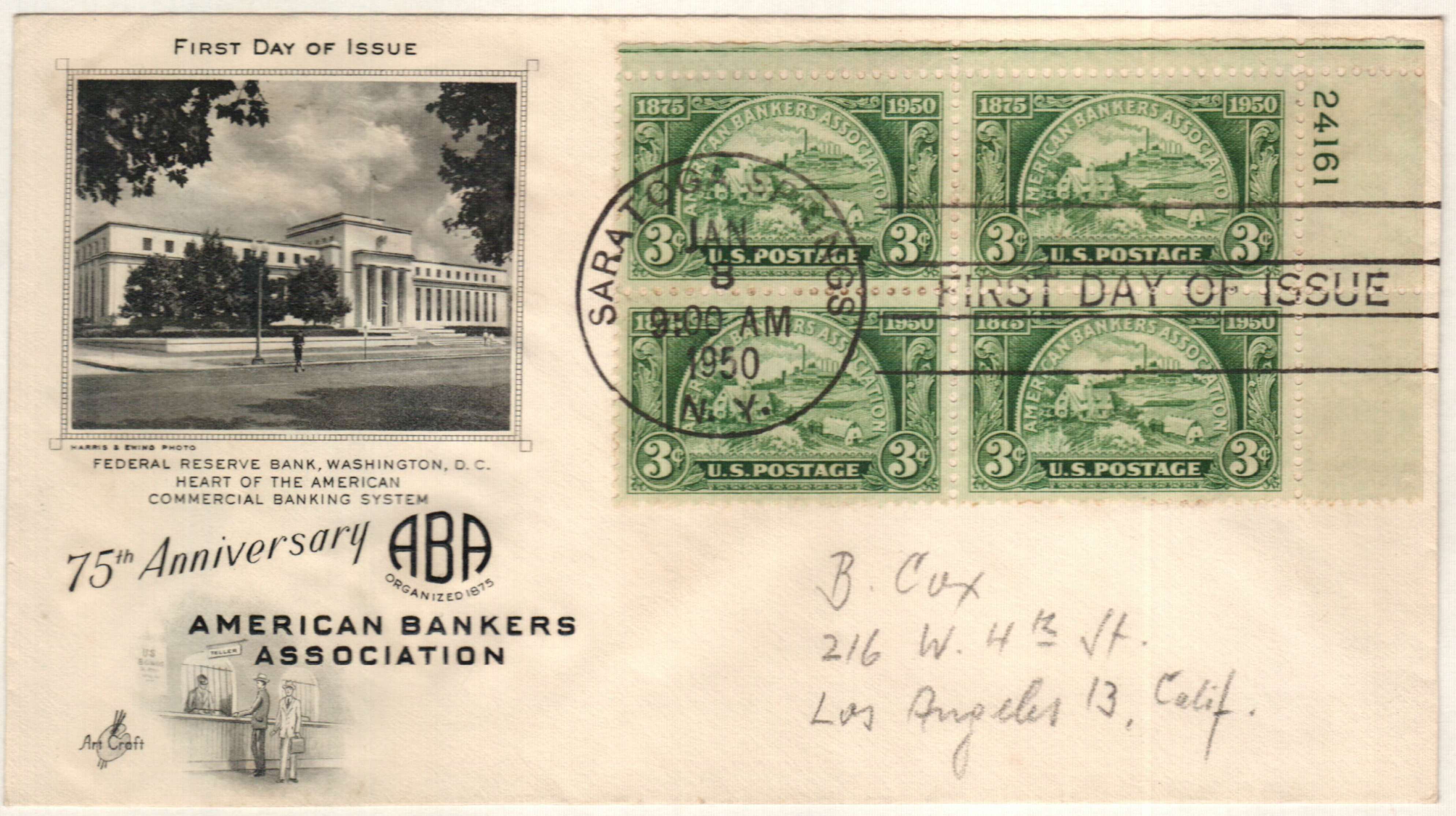 987 - 1950 3c American Bankers Association - Mystic Stamp Company