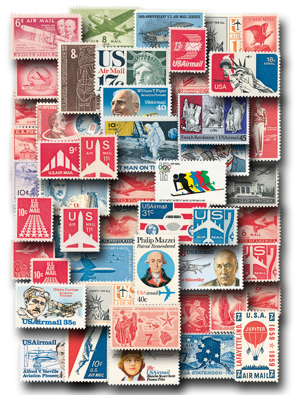 M12194 - 50 Mint US Airmail stamps issued 1938-1991 - Mystic Stamp Company