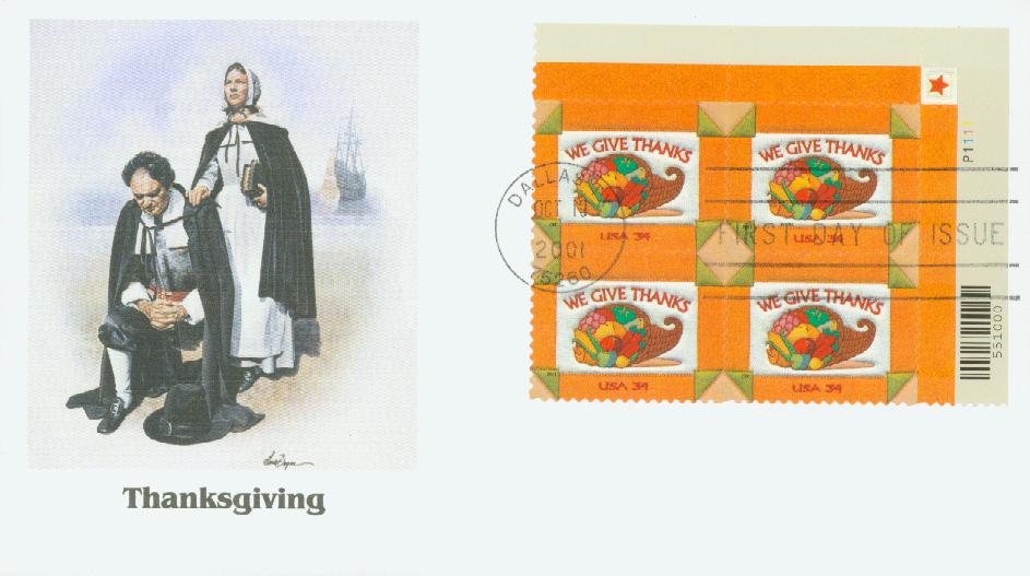 3546 - 2001 34c Thanksgiving - Mystic Stamp Company