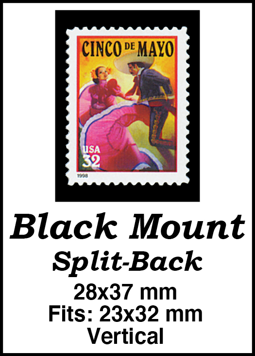 MM6052 - 28x37mm 5 Vertical Black Split-Back Mounts - Mystic Stamp Company
