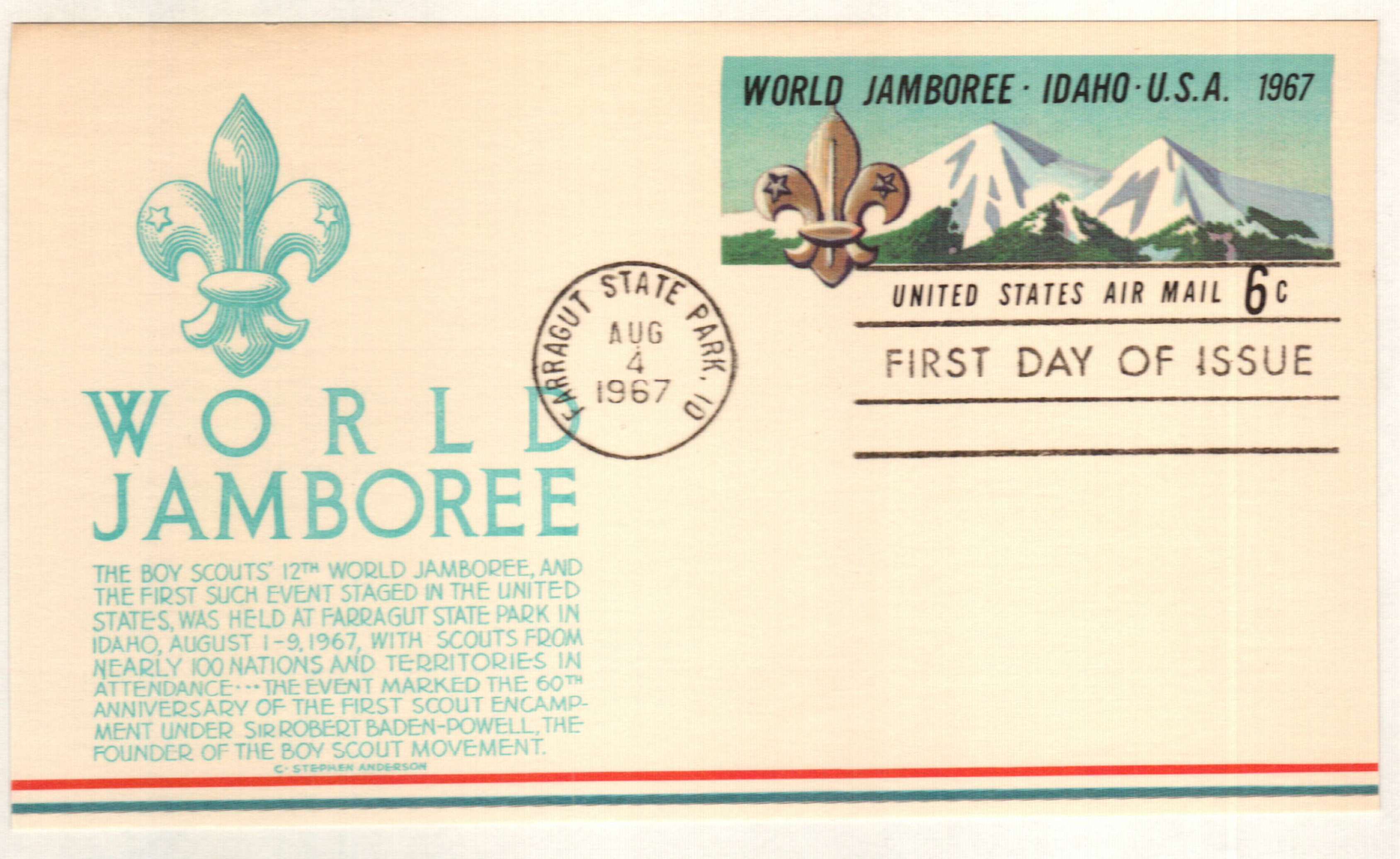 UXC7 - 1967 6c Air Mail Postal Card - Boy Scout Jamboree Postcard - Mystic Stamp Company