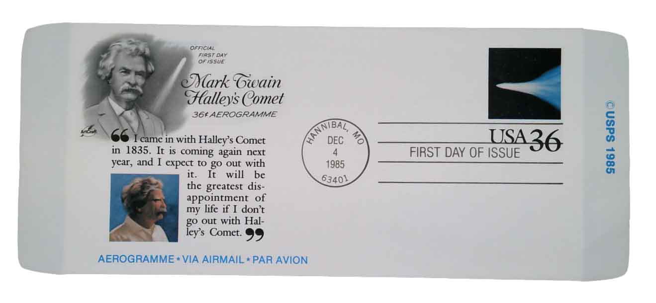 UC60 - 1985 36c Air Post Envelope - Halley's Comet/Mark Twain - Mystic ...