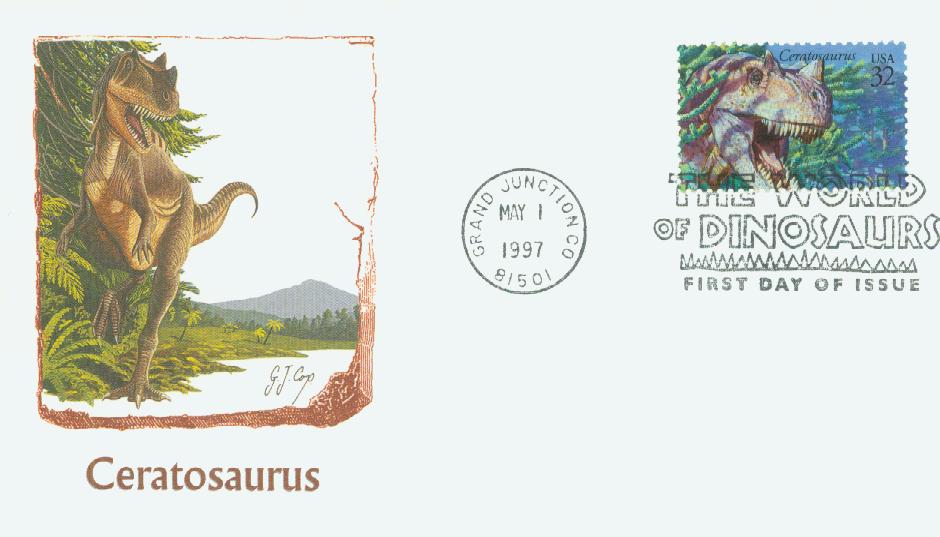 3136a - 1997 32c Dinosaurs - Ceratosaurus - Mystic Stamp Company