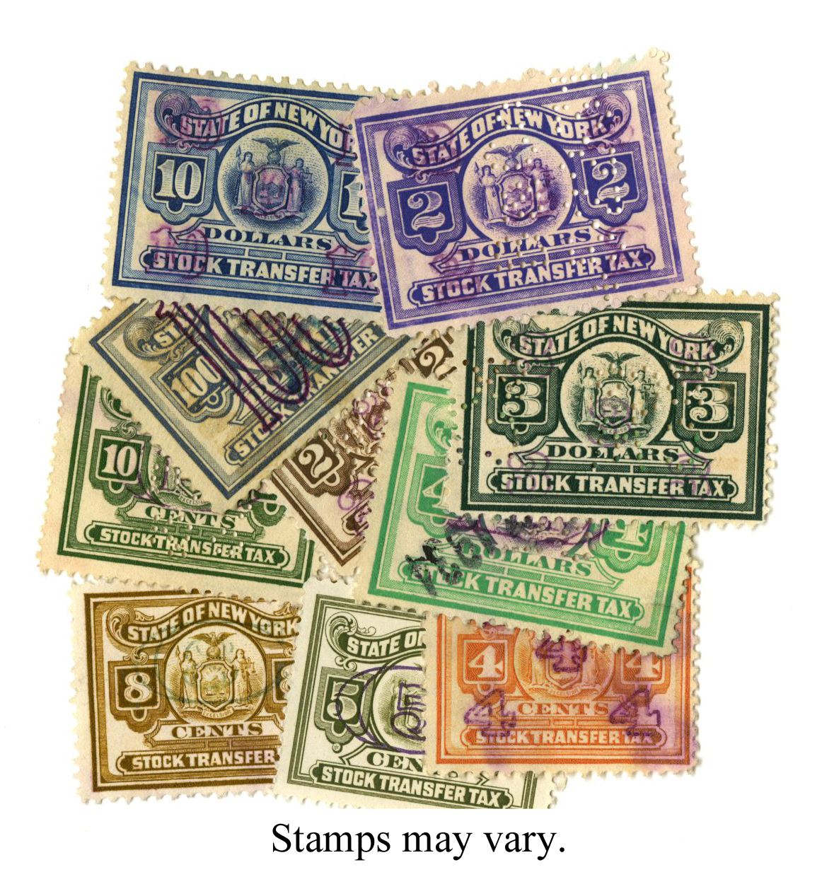 M12133 - 10 Different NYS Stock Transfer Stamps Mixed Conditions ...