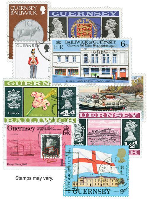 MP1039 - Guernsey, 100 Different Stamps - Mystic Stamp Company