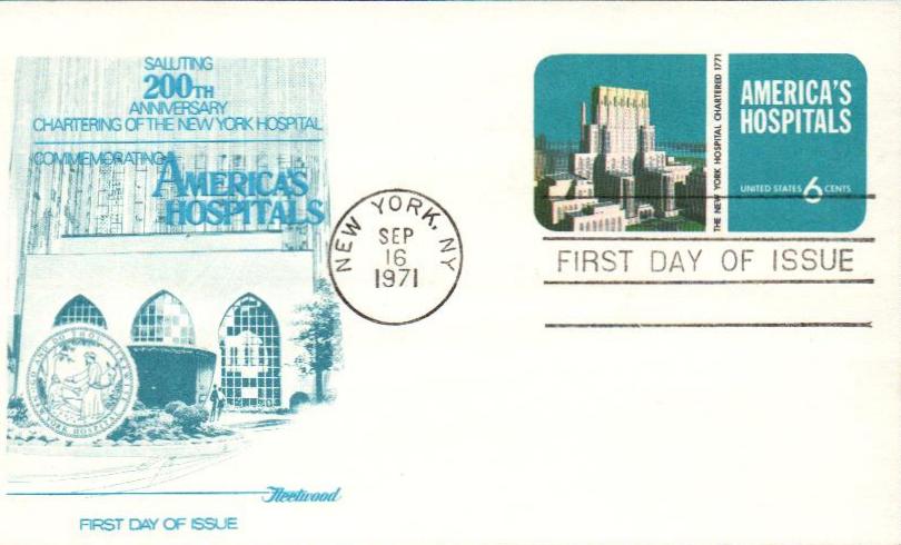 UX60 - 1971 6c Postal Card - New York Hospital - Mystic Stamp Company