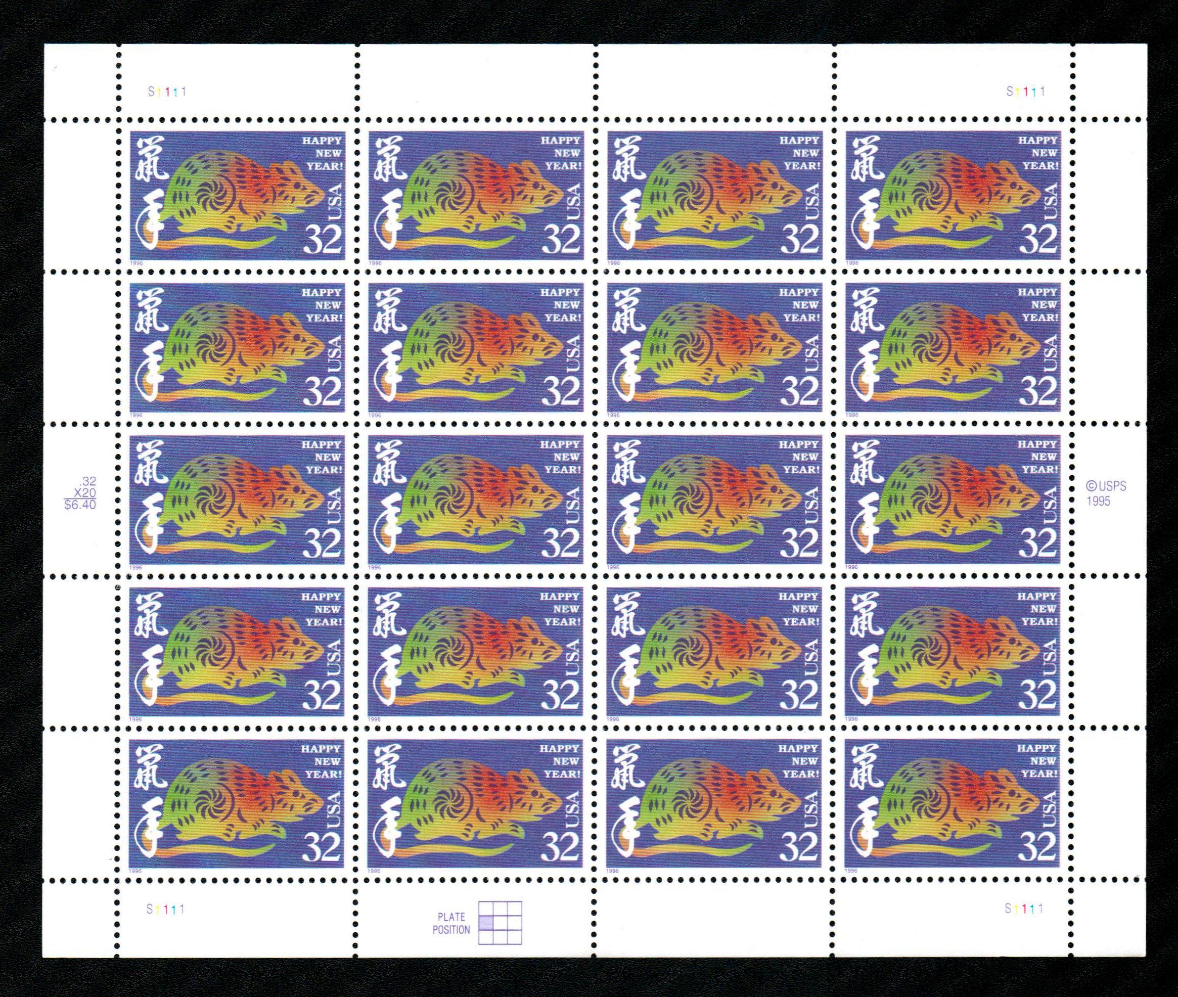 3060 - 1996 32c Chinese Lunar New Year - Year of the Rat - Mystic Stamp ...