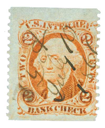R6b - 1862-71 2c US Internal Revenue Stamp -Bank Check, part perf ...