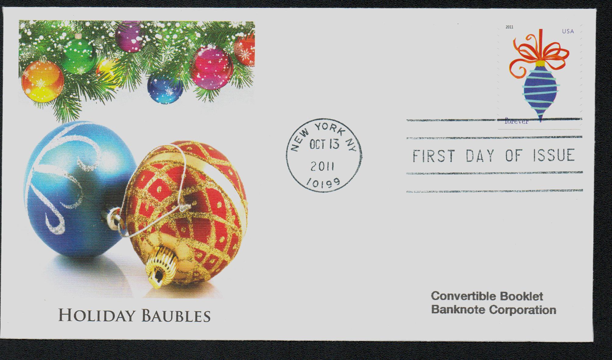 4577 - 2011 First-Class Forever Stamp - Holiday Baubles: Blue Lines ...