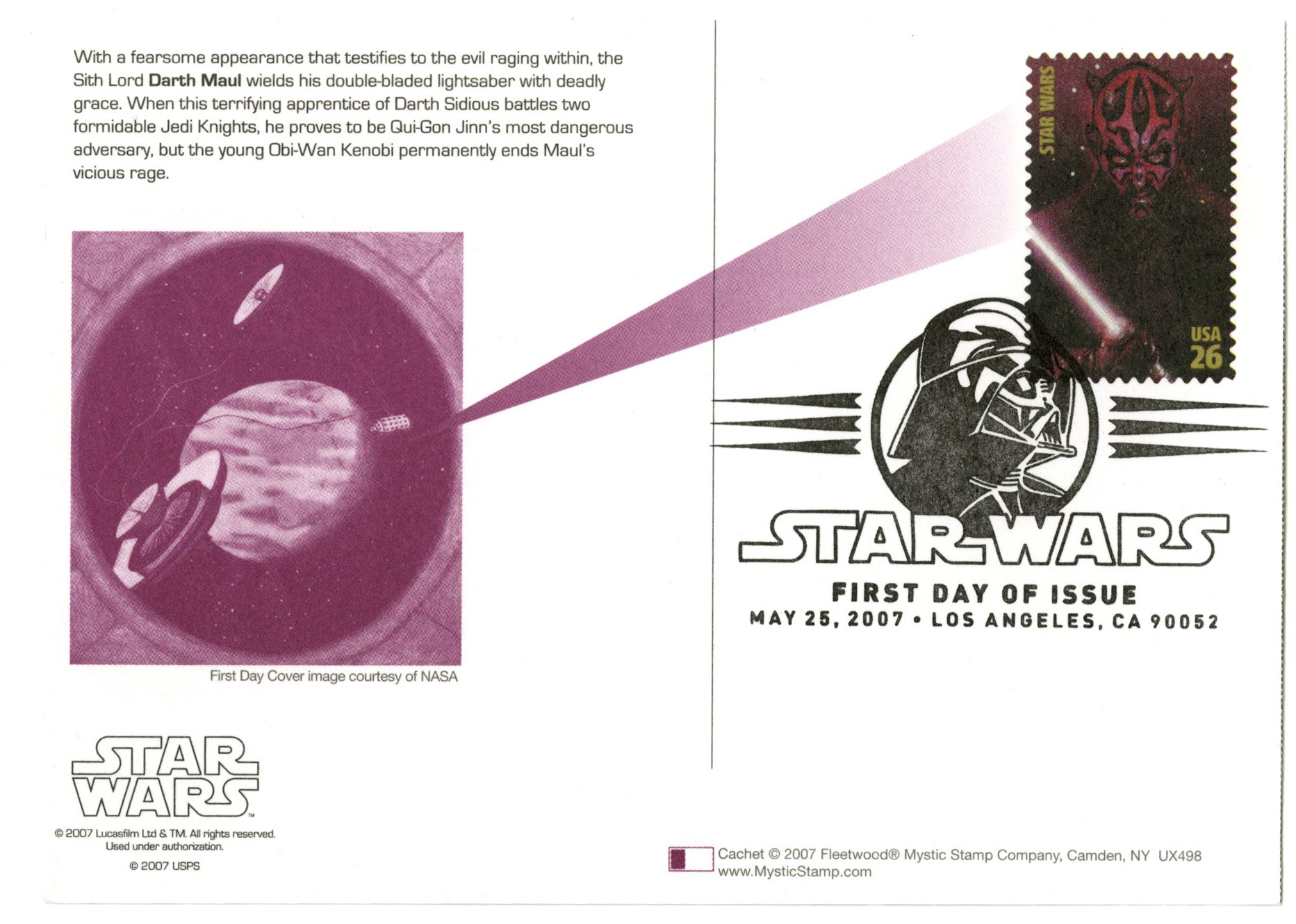 UX498 - 2007 26c Star Wars-Darth Maul - Mystic Stamp Company